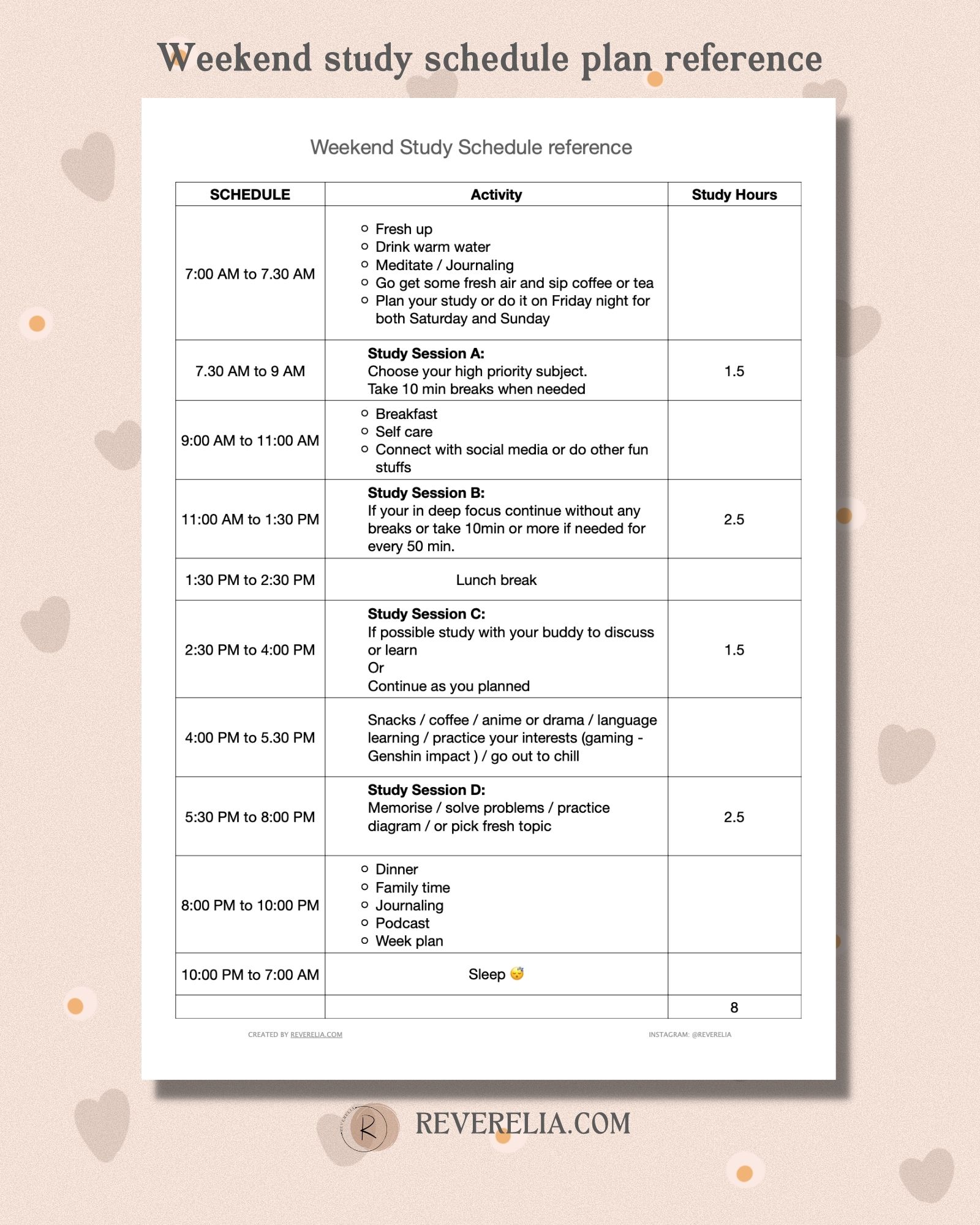 Weekend Study Schedule Template Printable Productivity Tips Tech