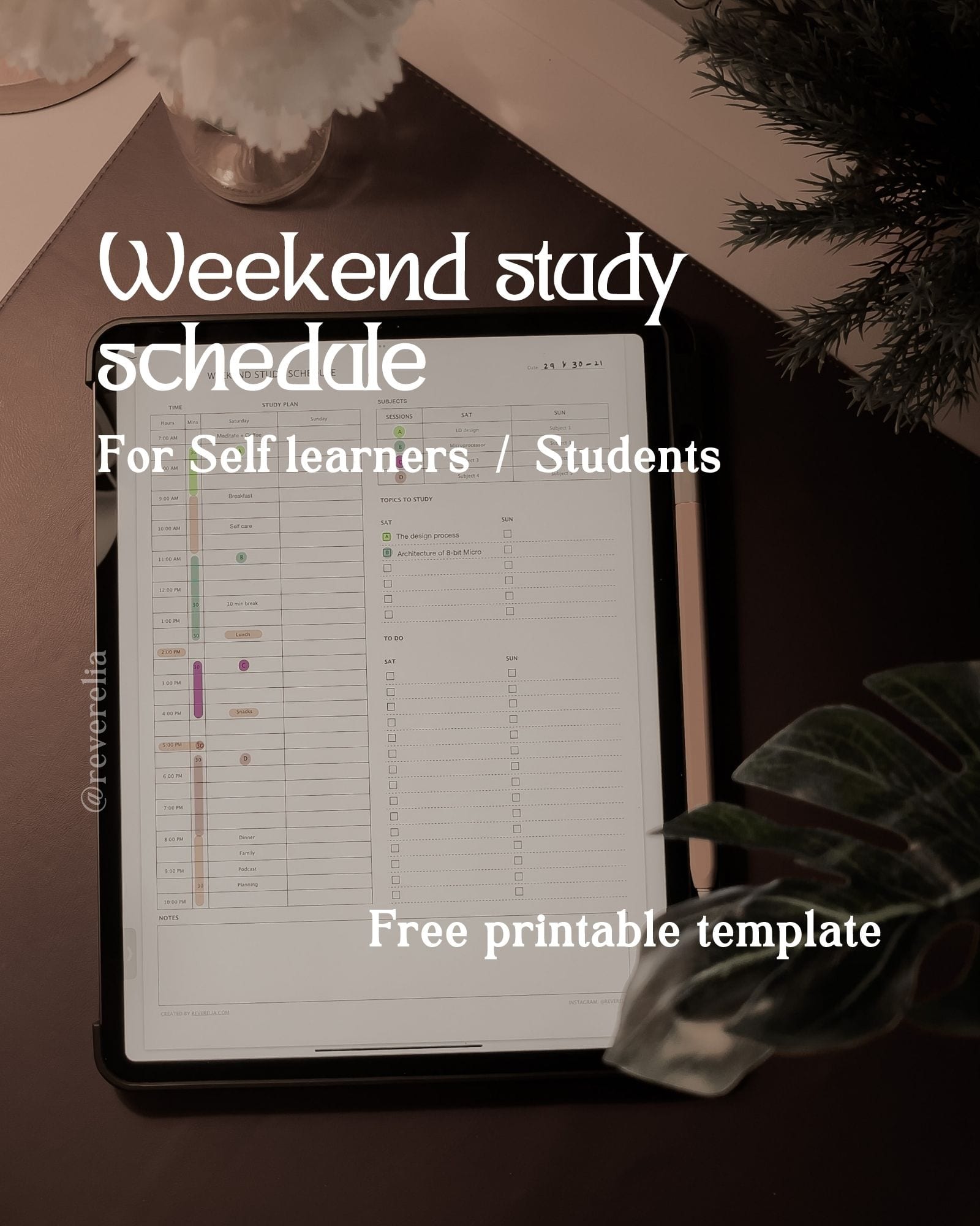 Weekend Study Schedule Template Printable Productivity Tips Tech