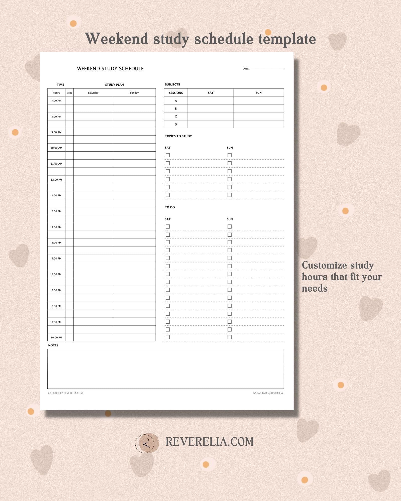 Weekend Study Schedule Template Printable Productivity Tips Tech